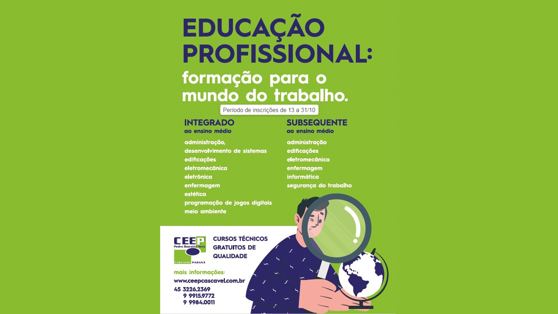 Ceep abre processo seletivo para cursos técnicos gratuitos; ao todo são 800 vagas